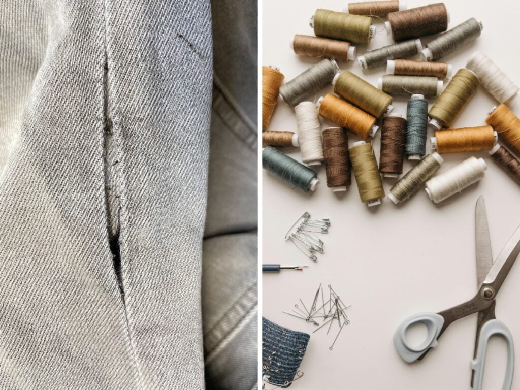 Open naad, winkelhaak of scheur in kleding fixen met een laddersteek ...